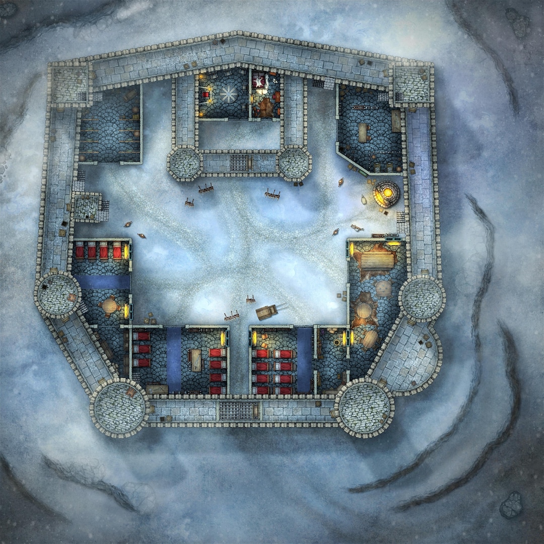 Castle Battlemap, Dnd Map, Fort, Winter, D&D, Battle Map, Forest ...