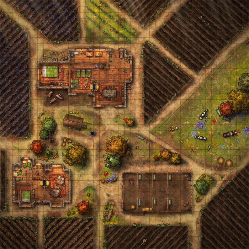 Farm Battlemap, Dnd Map, Village, Ruined, Town, D&D, Battle Map ...