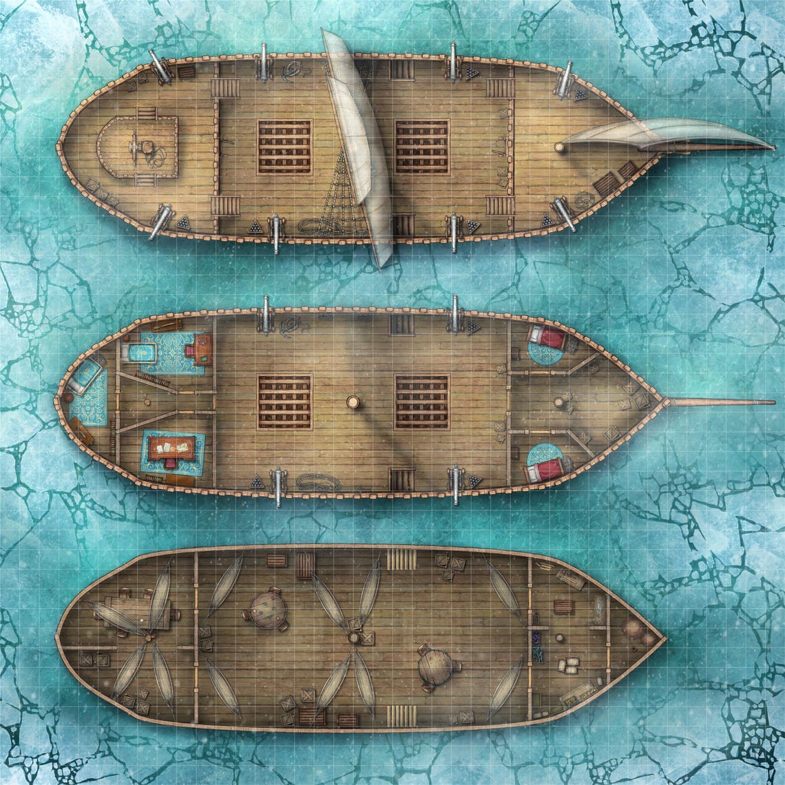Ship Battlemap, Dnd Map, Sailing Ship, D&D, Battle Map, Dungeons and ...