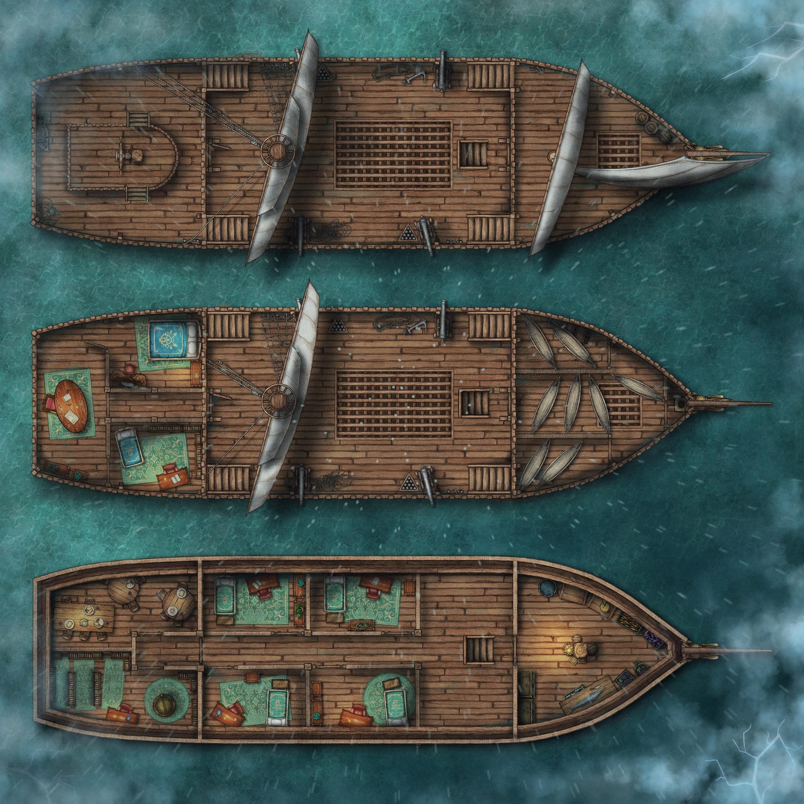 Ship Battlemap, Dnd Map, D&D, Battle Map, Dungeons and Dragons, 5e ...