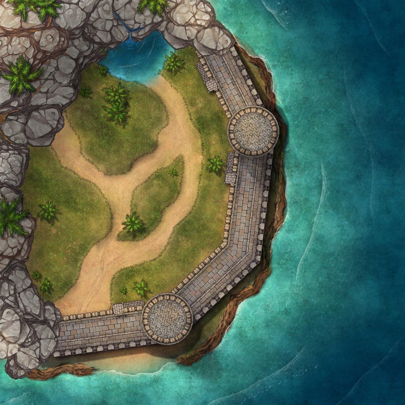Fort Battlemap, Dnd Map, Castle Map, Island, D&D, Coastal, Pirate, RPG ...