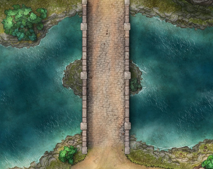 River Battle Map, DnD Battle Map, Destroyed Bridge, D&D, Battlemap ...