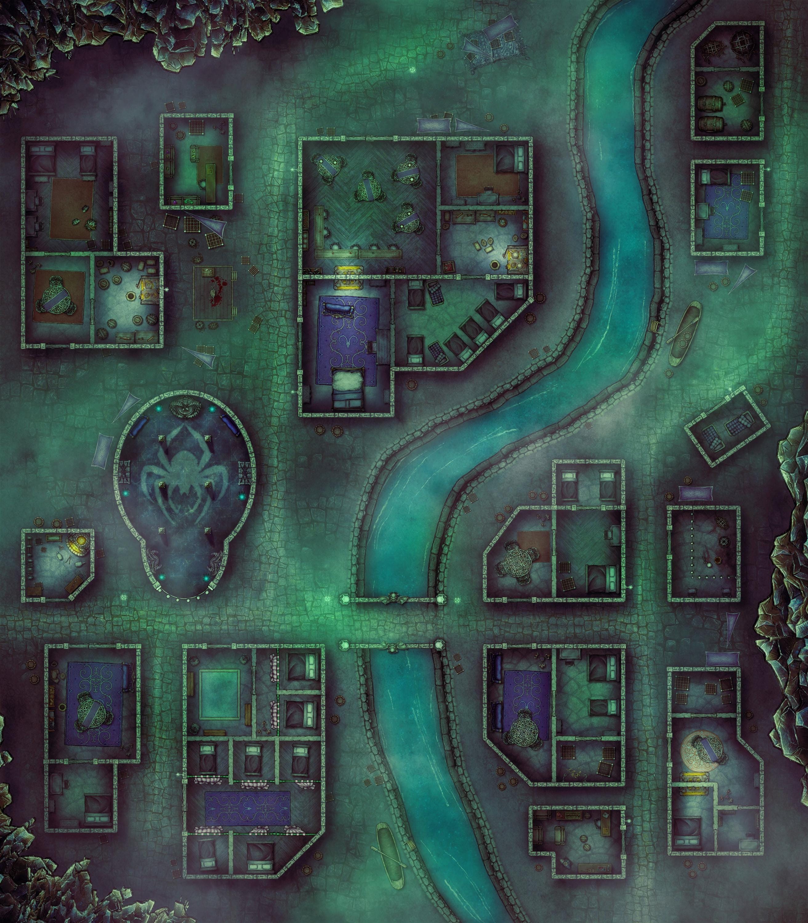 Underdark City Battlemap, Dnd Map, Town, City Streets, D&D, Battle Map ...