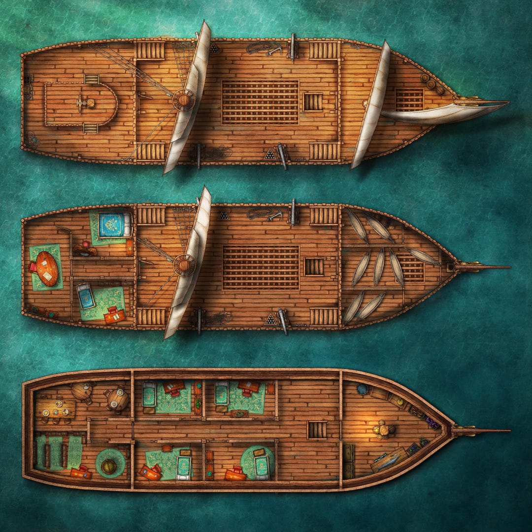 Ship Battlemap, Dnd Map, D&D, Battle Map, Dungeons and Dragons, 5e ...