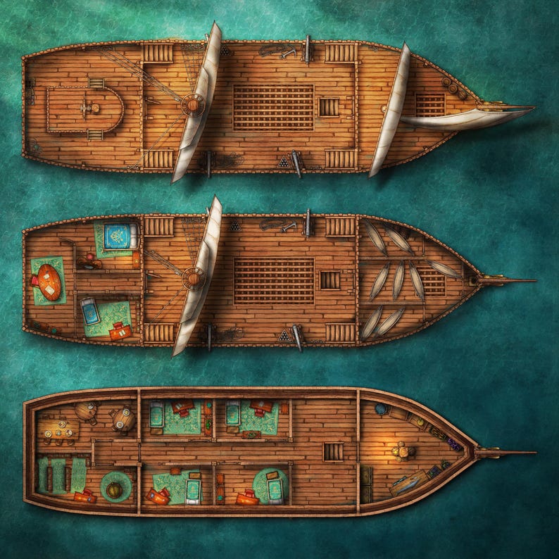 Ship Battlemap, Dnd Map, D&D, Battle Map, Dungeons and Dragons, 5e ...