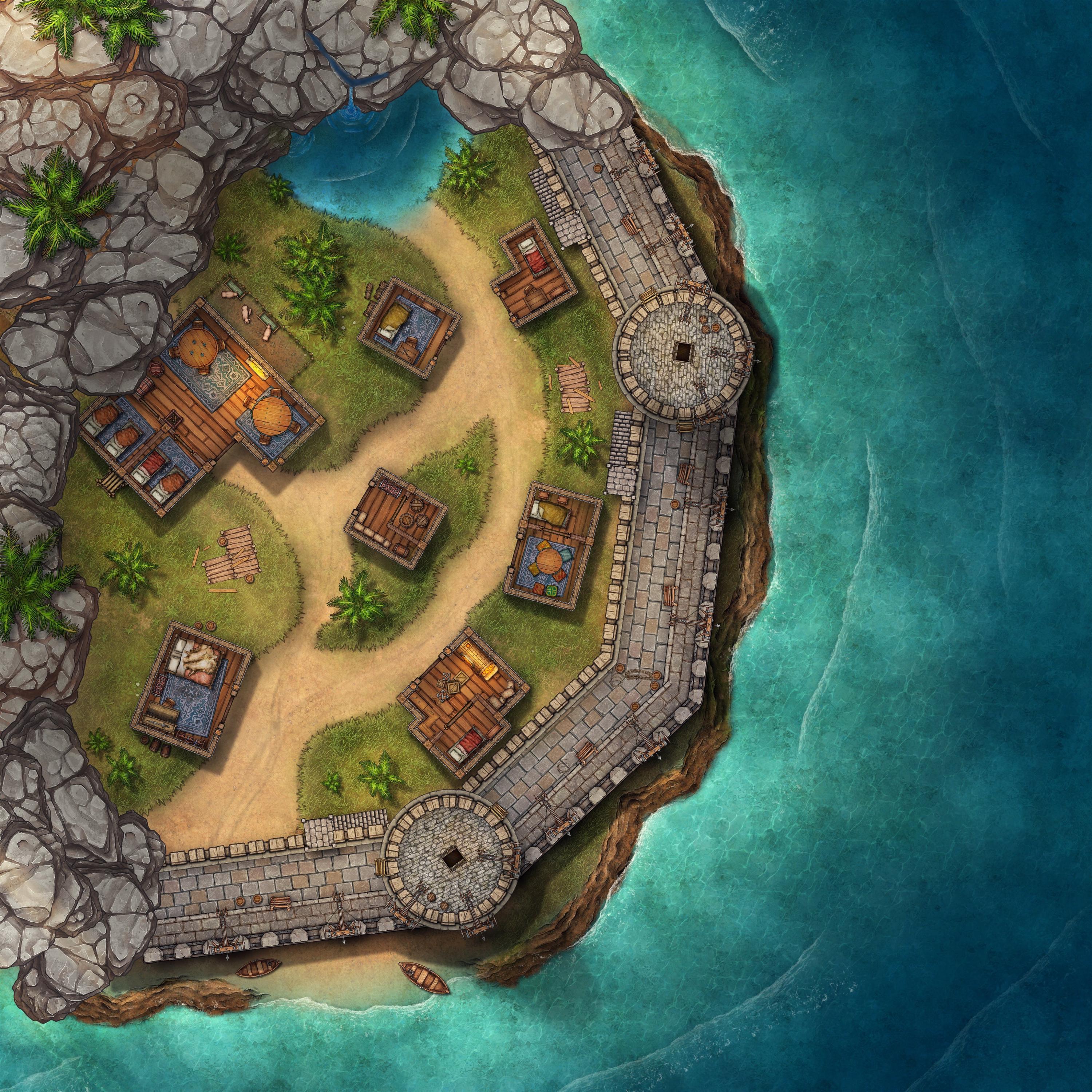 Fort Battlemap, Dnd Map, Castle Map, Island, D&D, Coastal, Pirate, RPG ...