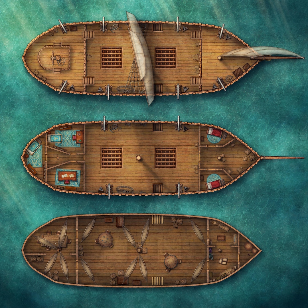 Ship Battlemap, Dnd Map, Sailing Ship, D&D, Battle Map, Dungeons and ...