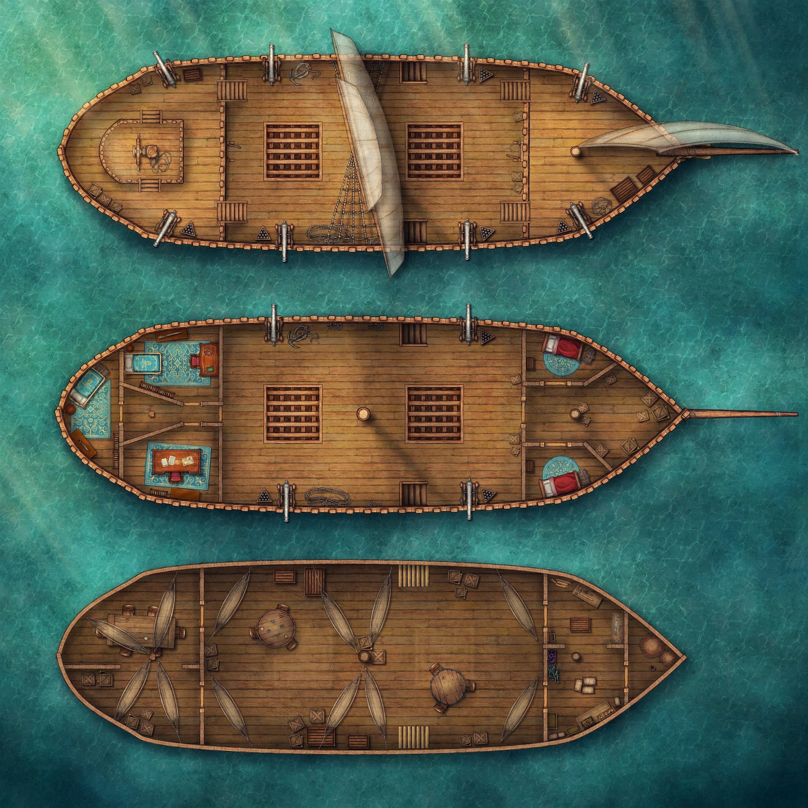 Ship Battlemap, Dnd Map, Sailing Ship, D&D, Battle Map, Dungeons and ...