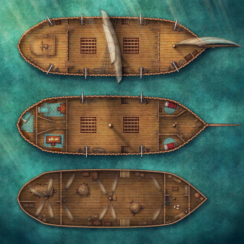 Ship Battlemap, Dnd Map, Sailing Ship, D&D, Battle Map, Dungeons and ...