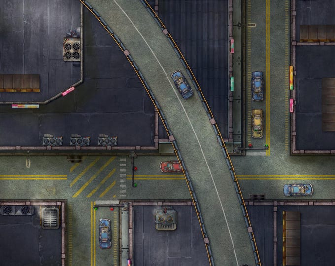 10 Cyberpunk Rooftop Battlemaps, Sci Fi, Dnd Battle Map, Cyberpunk, D&D ...