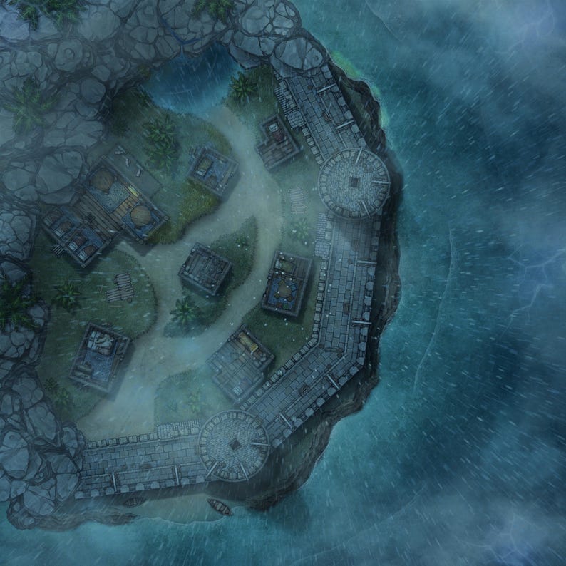 Fort Battlemap, Dnd Map, Castle Map, Island, D&D, Coastal, Pirate, RPG ...