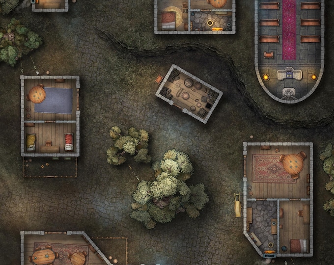 City Battlemaps, Town, Village, Dnd Maps, D&D, Pathfinder, Gridded Maps ...