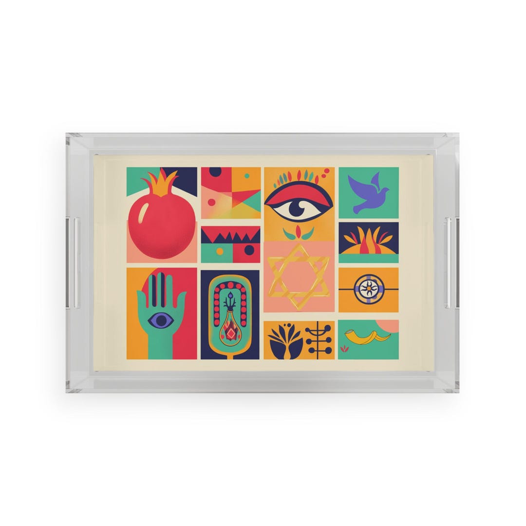 Jewish Symbols Acrylic Serving Challah Tray Rosh Hashanah Tray Challah ...