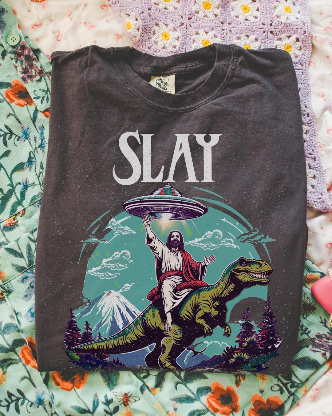 Limited Edition Jesus Slay Shirt, Jesus Riding a Dinosaur, Funny Shirt ...
