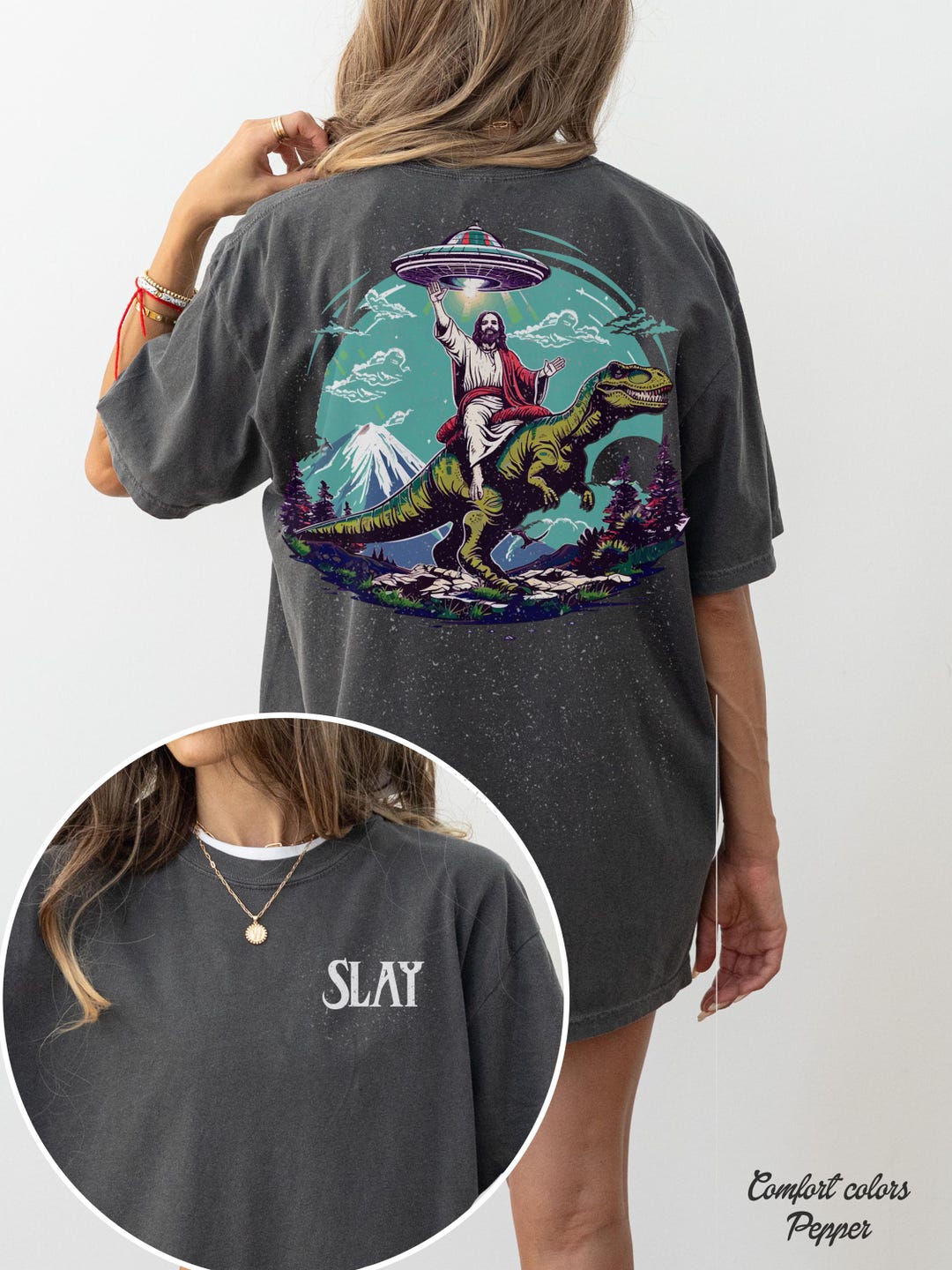 Limited Edition Jesus Slay Shirt, Jesus Riding a Dinosaur, Funny Shirt ...