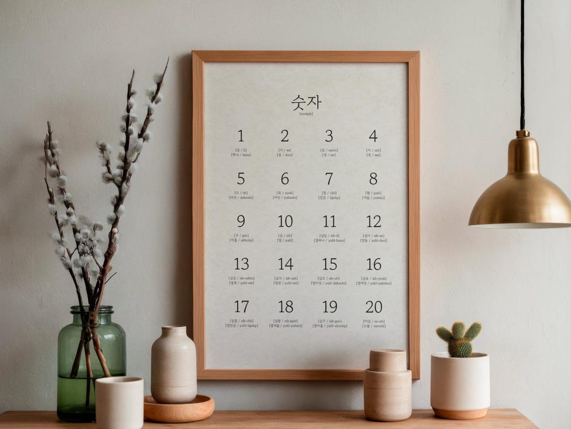 Korean Numbers 1–20 Poster | Hangul Counting Chart | Montessori Room ...