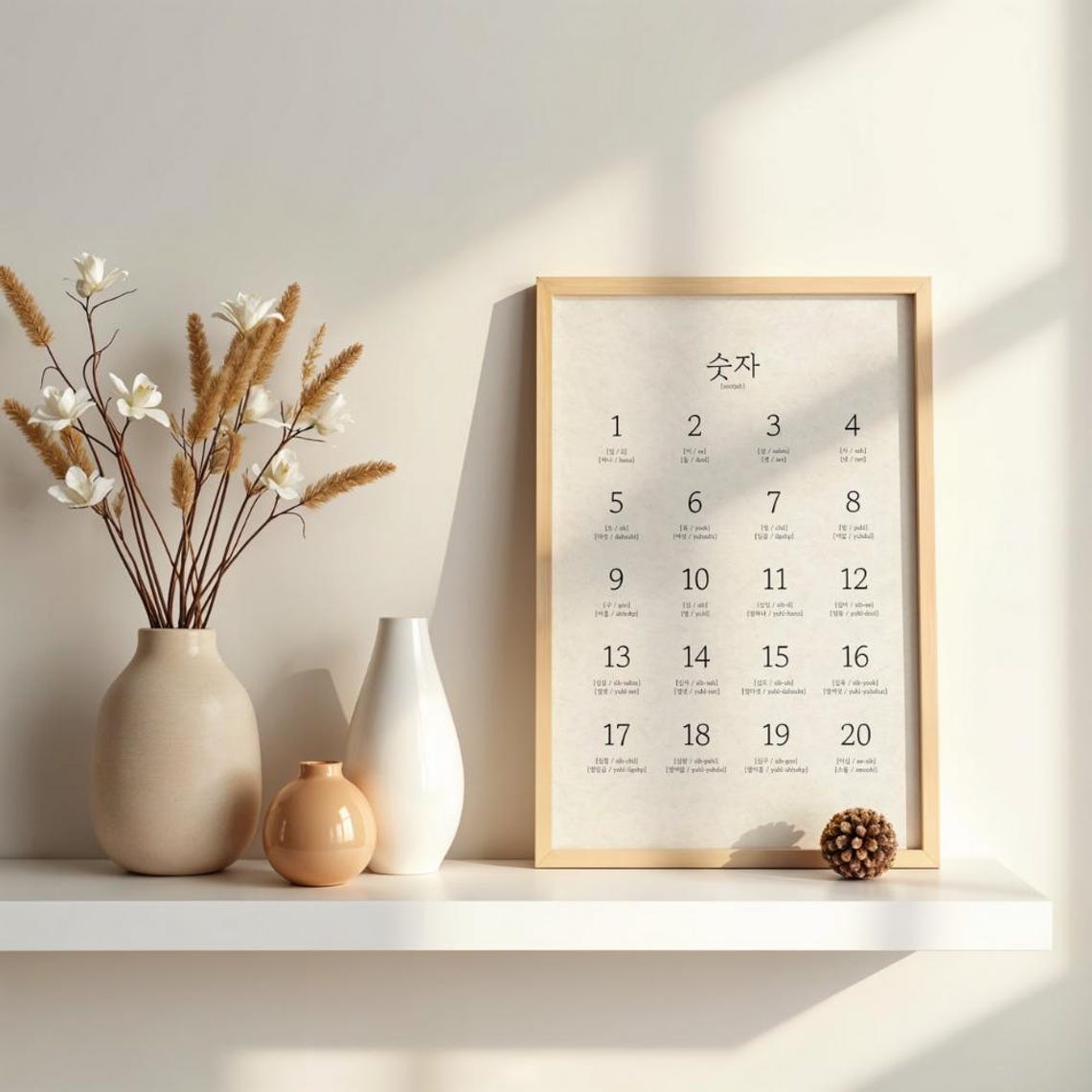 Korean Numbers 1–20 Poster | Hangul Counting Chart | Montessori Room ...
