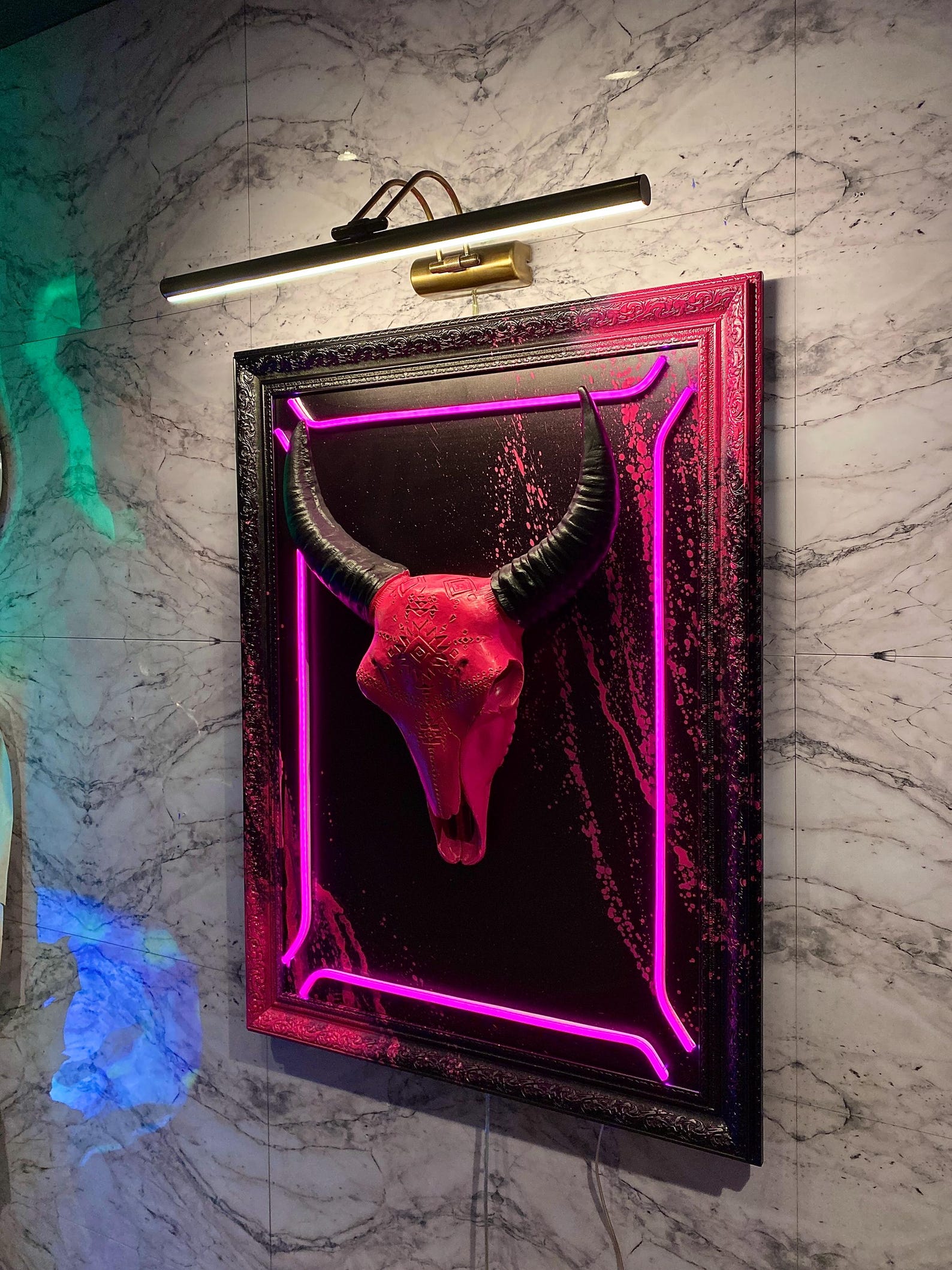 Pink Bull Skeleton Neon Painting Art | Modern Framed Wall Art | Neon ...