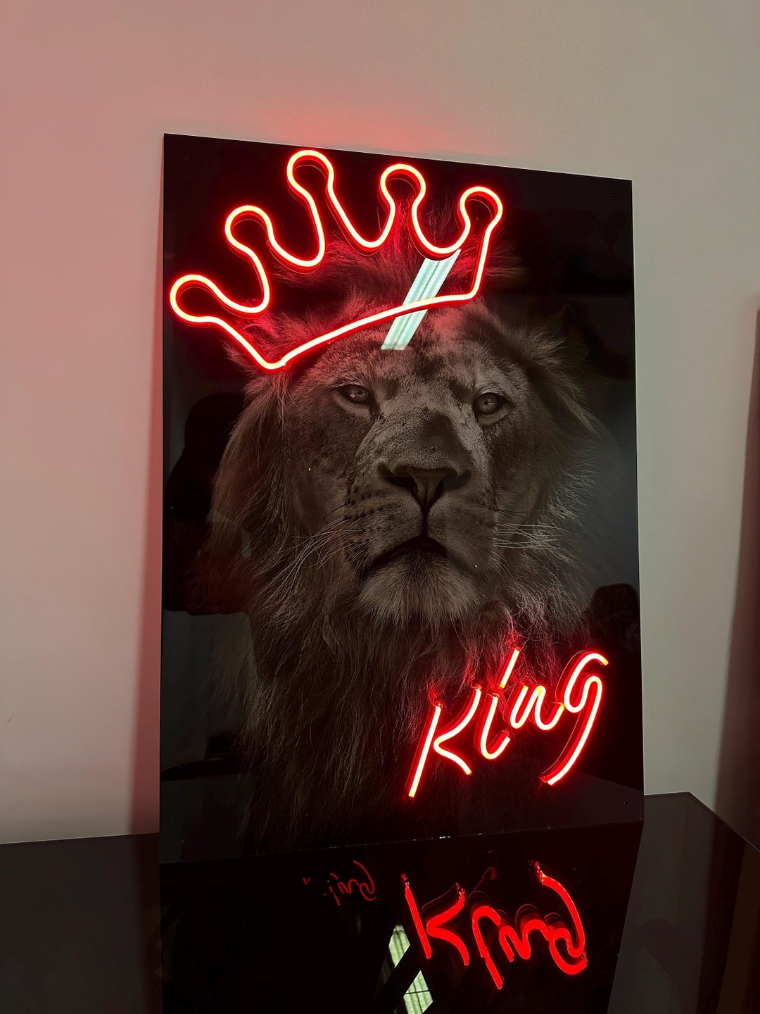 King Lion Neon Painting Art | Neon Sign Art | Neon Sign Bedroom | Neon ...