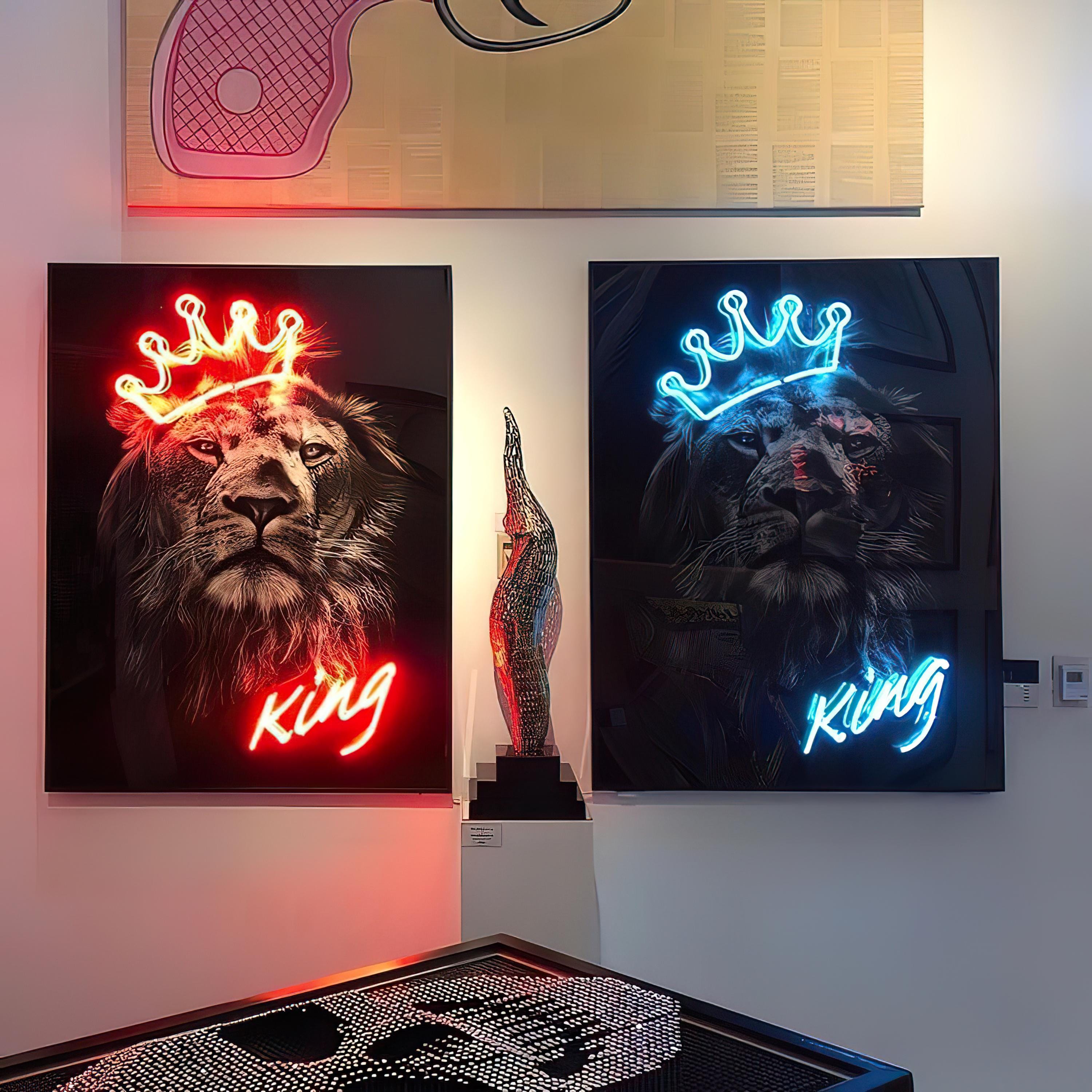 King Lion Neon Painting Art | Neon Sign Art | Neon Sign Bedroom | Neon ...