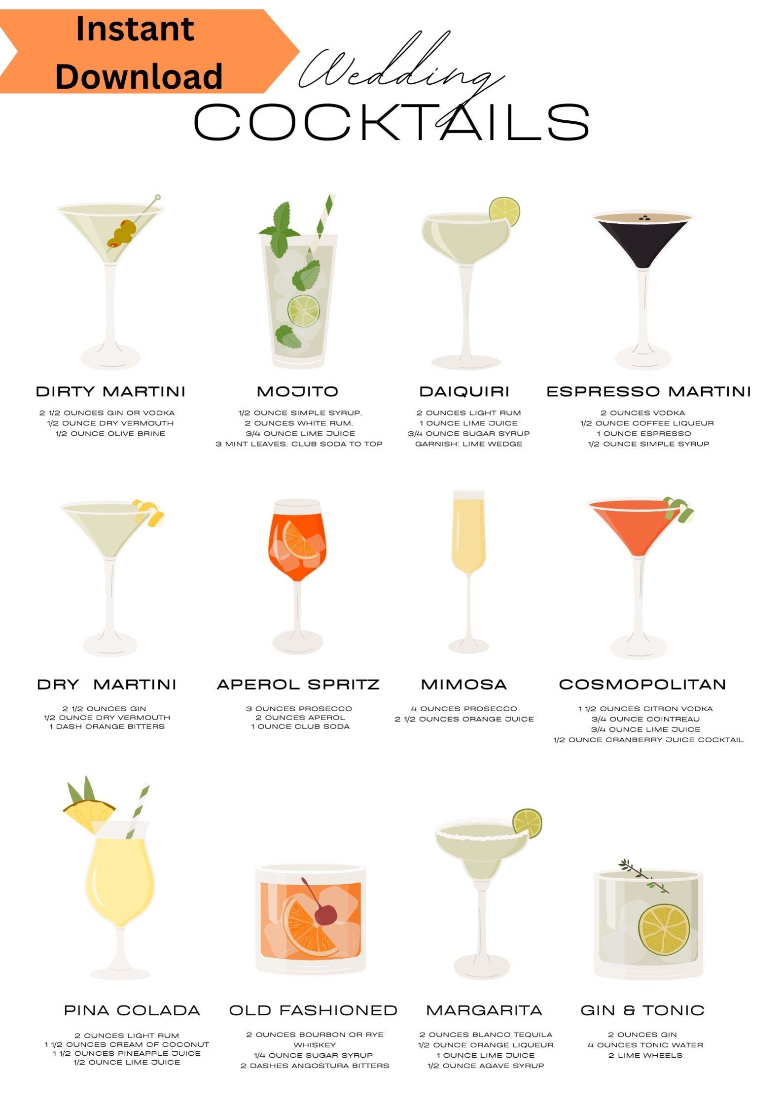 Bar/drinks Menu Template for Weddings/events. Easily Editable ...