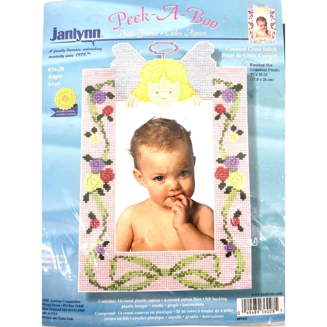 Cross Stitch Angel Photo Frame Kit- NIB Sealed-janlynn 1999#36-28 Peek ...