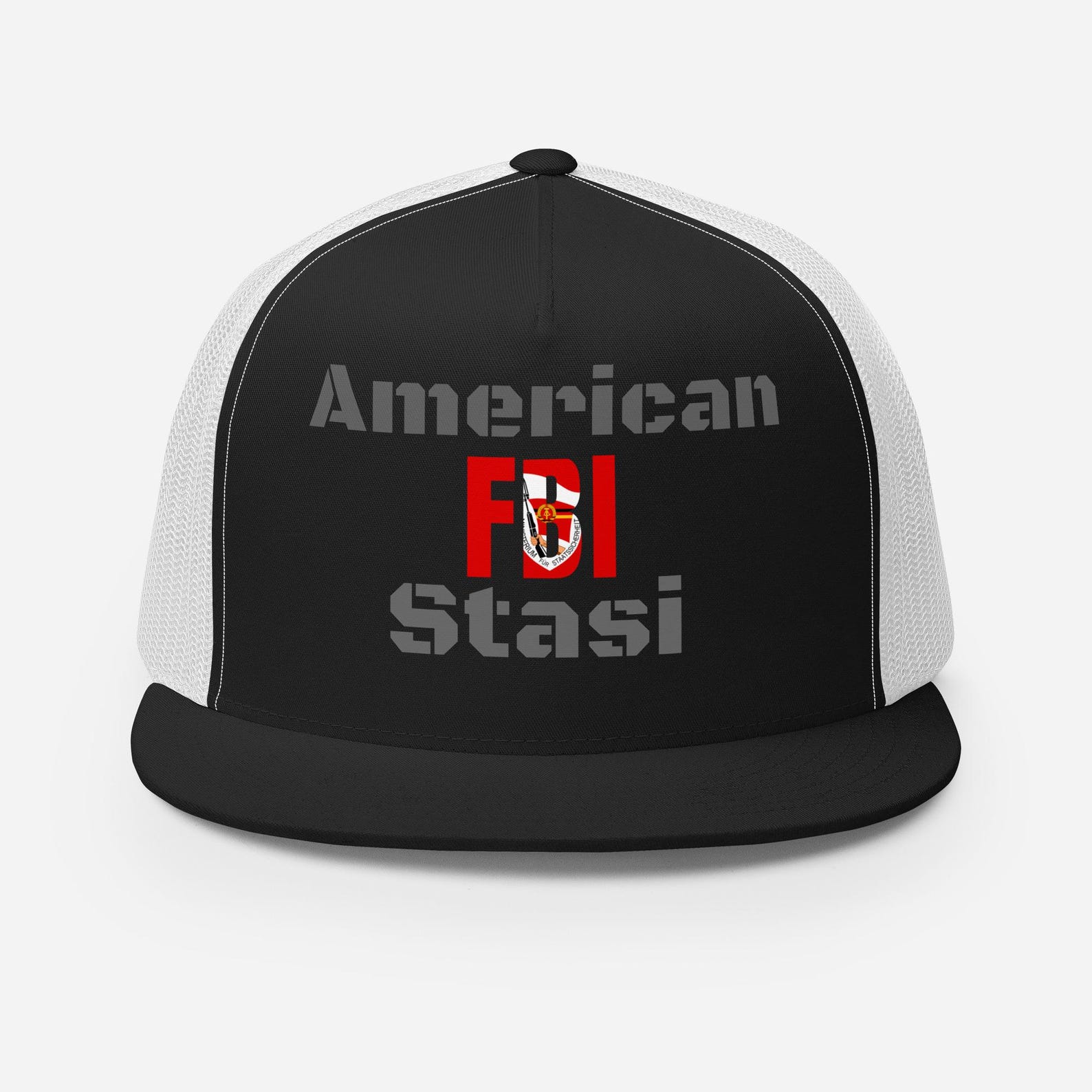American Stasi Flat Bill Trucker Cap, Subverting Your Rights Trucker ...