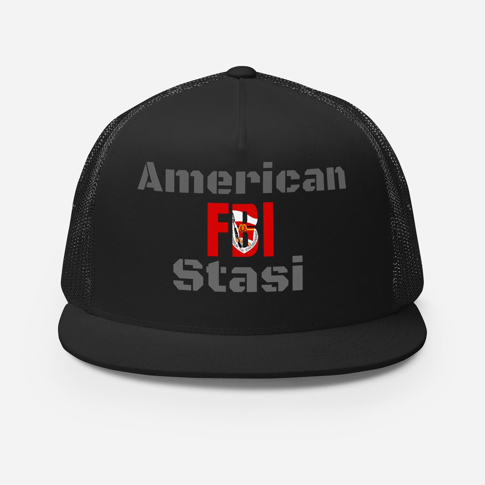 American Stasi Flat Bill Trucker Cap, Subverting Your Rights Trucker ...