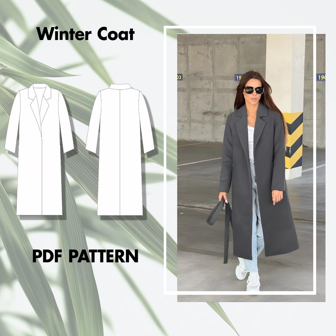 Winter Coat Pdf Sewing Pattern for Women, Coat Pattern, Long Coat Pdf Pattern, Jacket Sewing ...