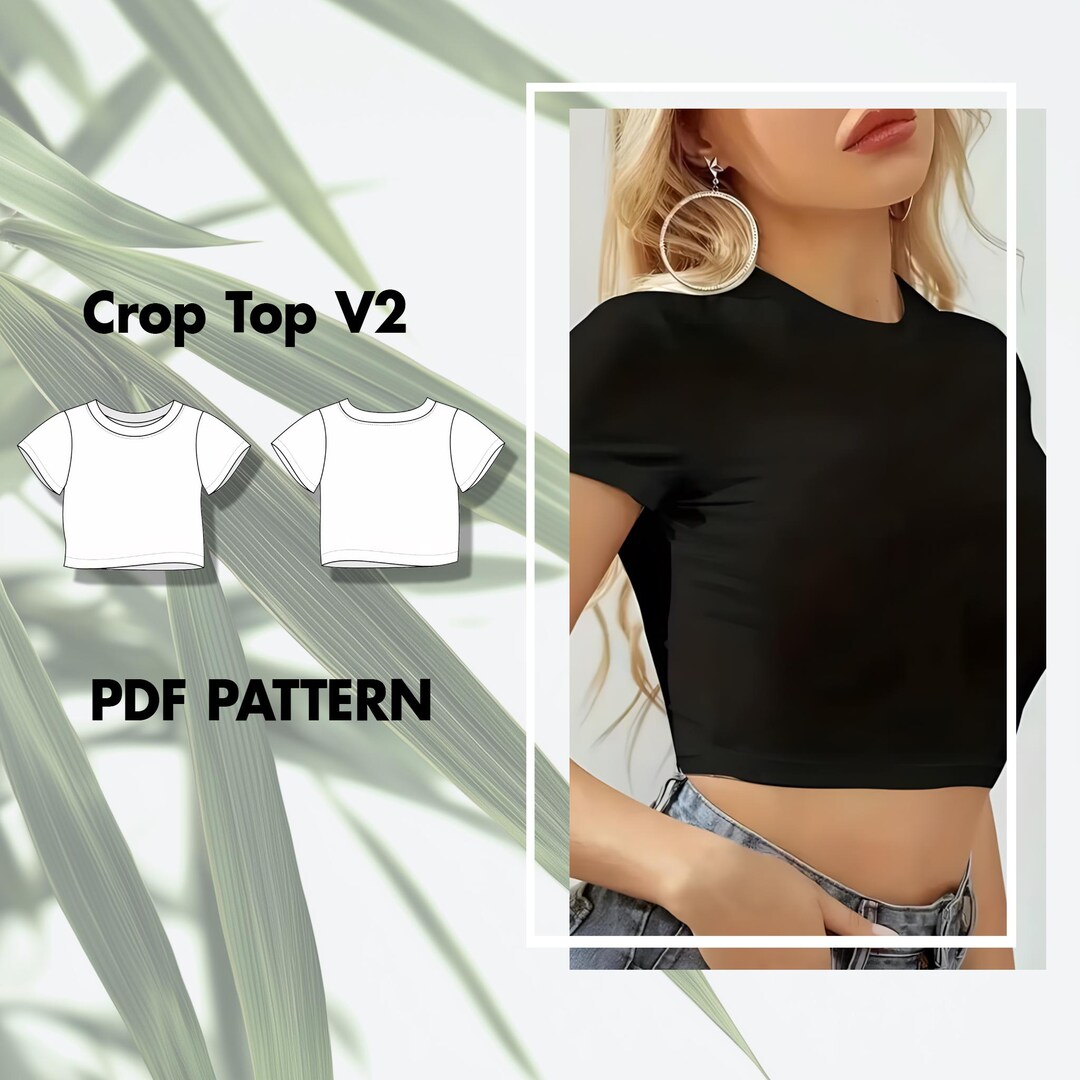 Crop Top Pdf Sewing Pattern, Crop T-shirt Sewing Pattern, Short Sleeve ...