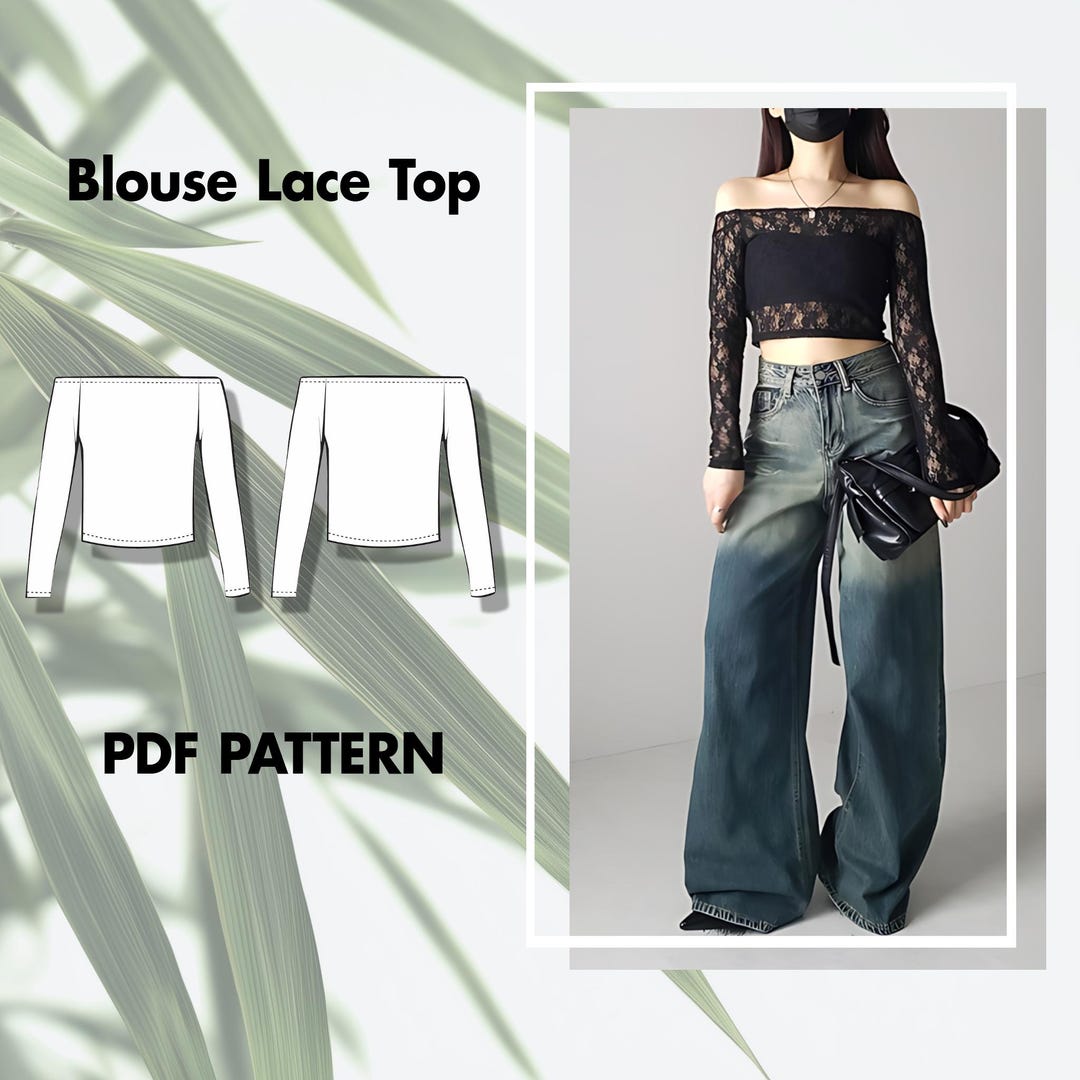 Blouse Lace Top Pdf Sewing Pattern, Off-shoulder Top, Long Sleeve Top ...