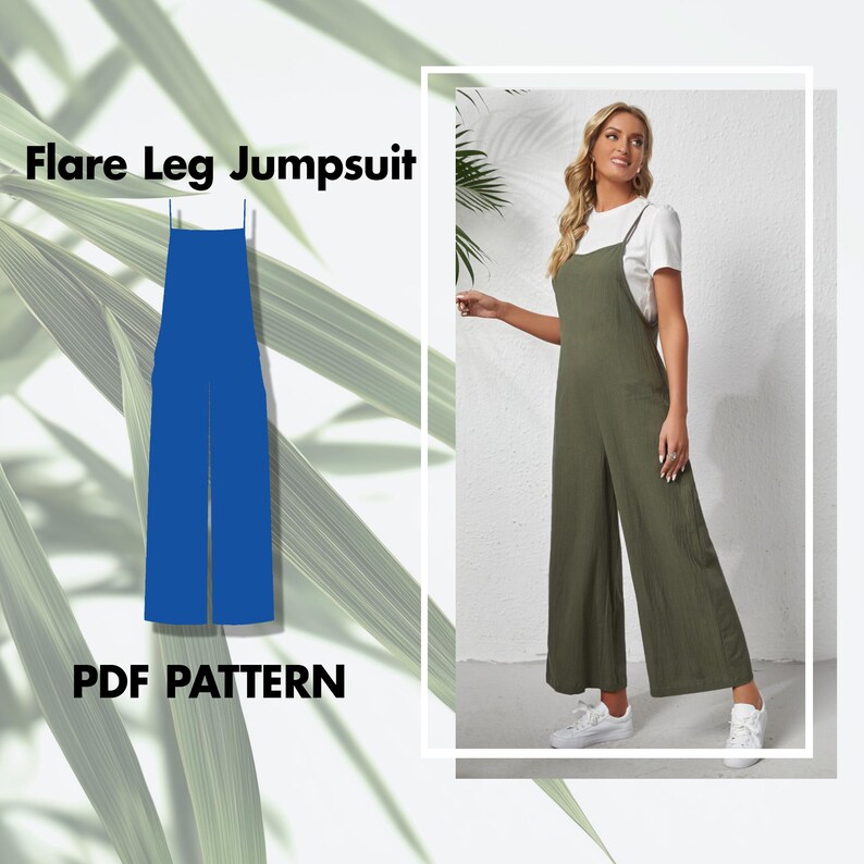 Flare Leg Jumpsuit Pdf Sewing Pattern, Wide Leg Dungaree Pattern ...