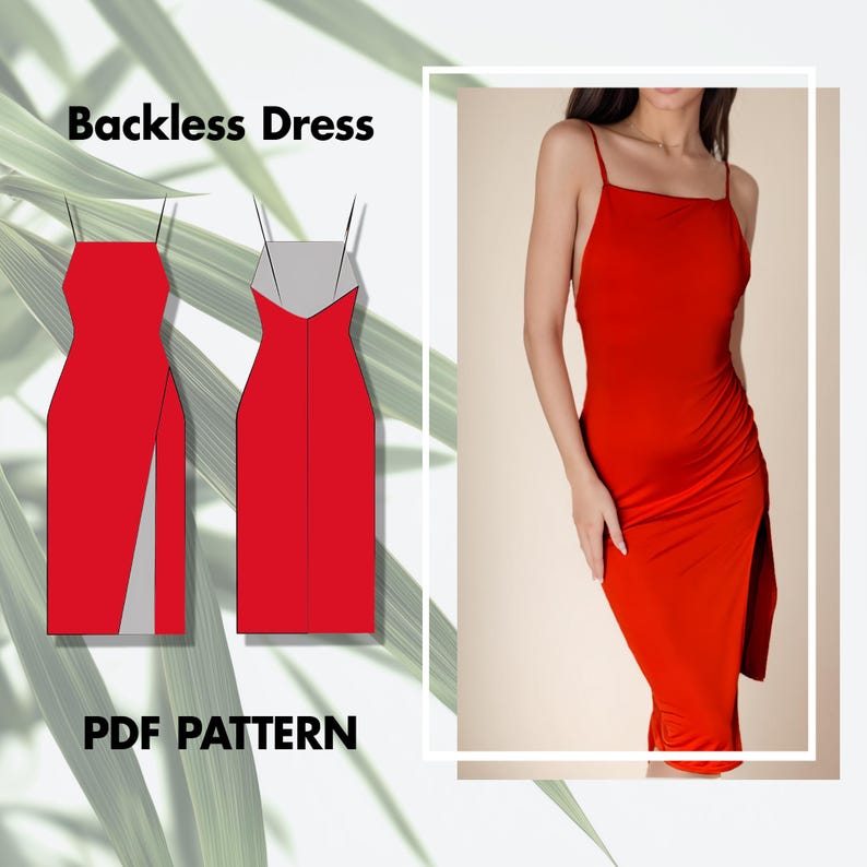 Backless Dress Pdf Sewing Pattern, Backless Slit Dress, Elegant Evening ...