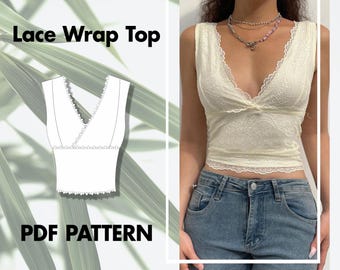 PDF Lace Top Bow and Ruche Detail Sewing Pattern XXS 3XL A4, A0 & US ...
