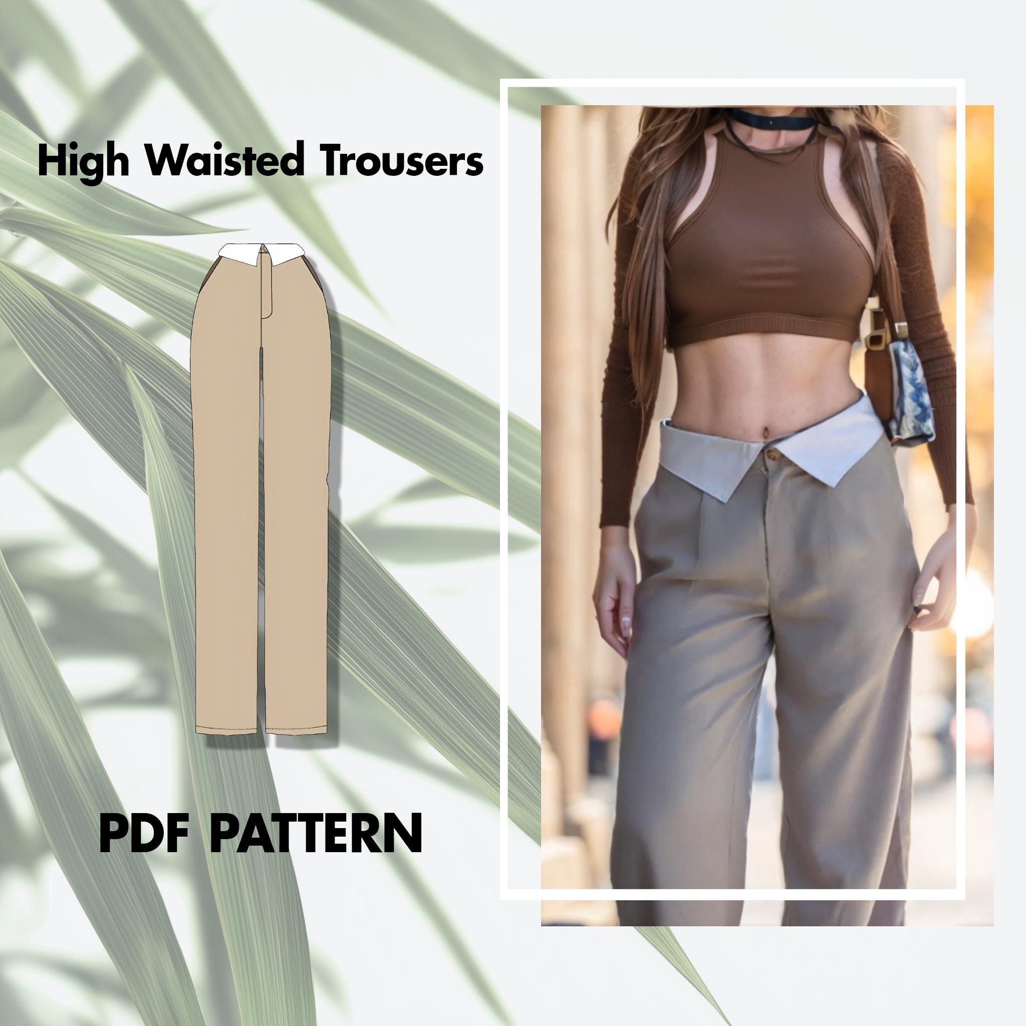 High Waisted Trousers Pdf Sewing Pattern, High Waisted Pants Sewing ...