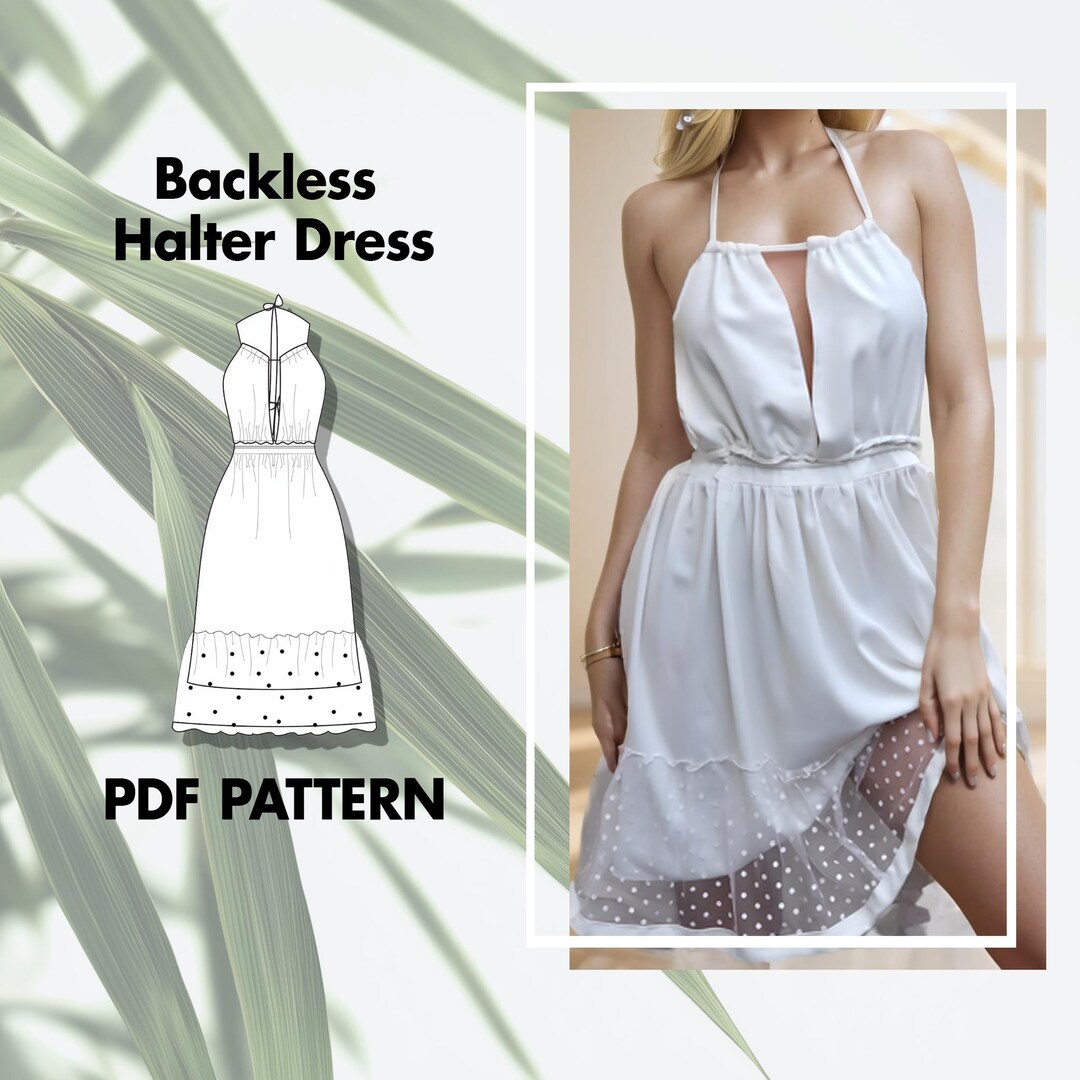 Backless Halter Dress Pdf Sewing Pattern, Backless Summer Dress, Open ...