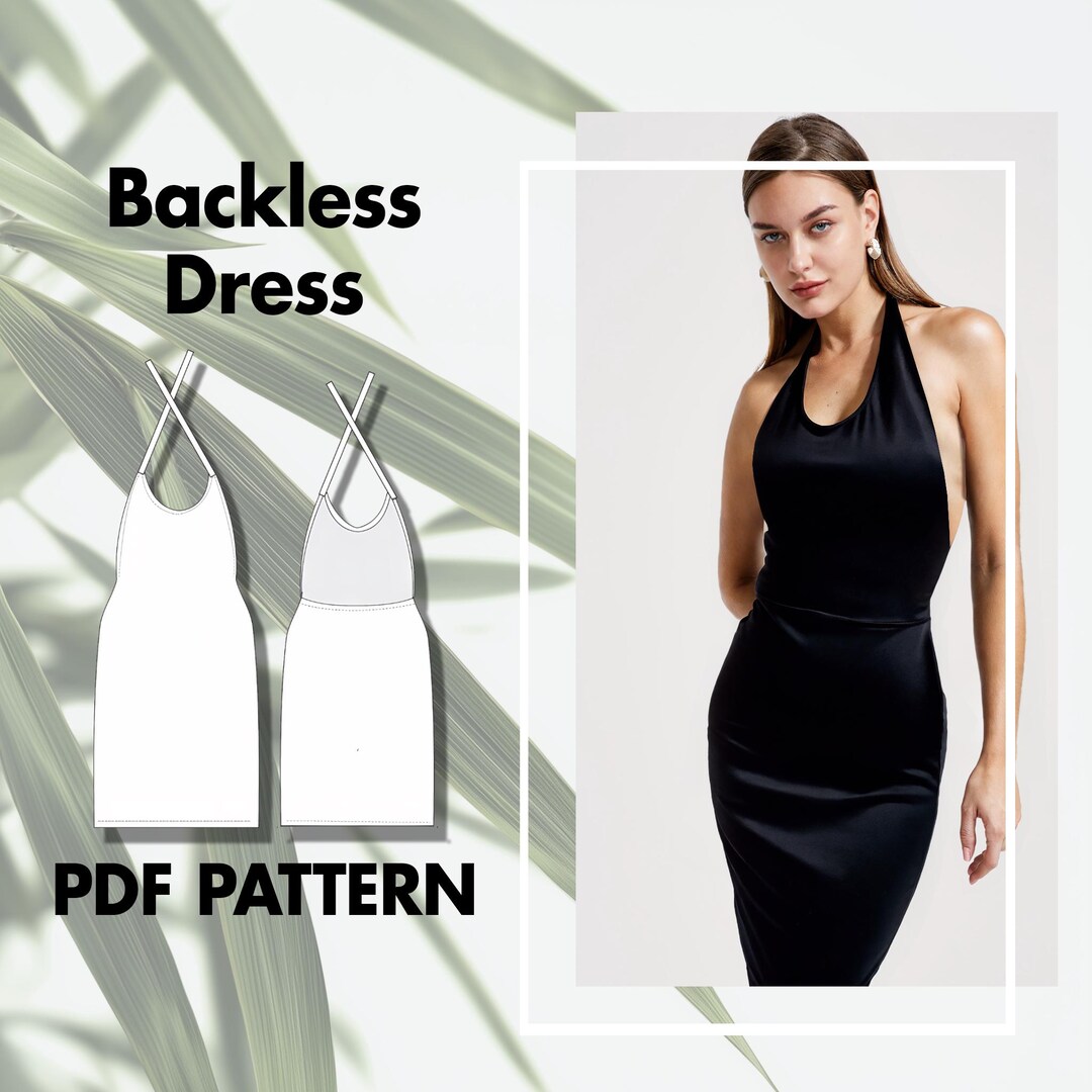 Backless Maxi Dress Sewing Pattern Pdf, Elegant Halter Neck Dress With ...