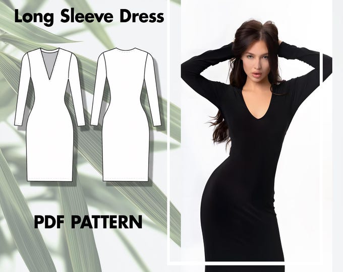 Midi Bodycon Long Sleeve Dress Emma Dress Pattern Size 6 34 PDF ...