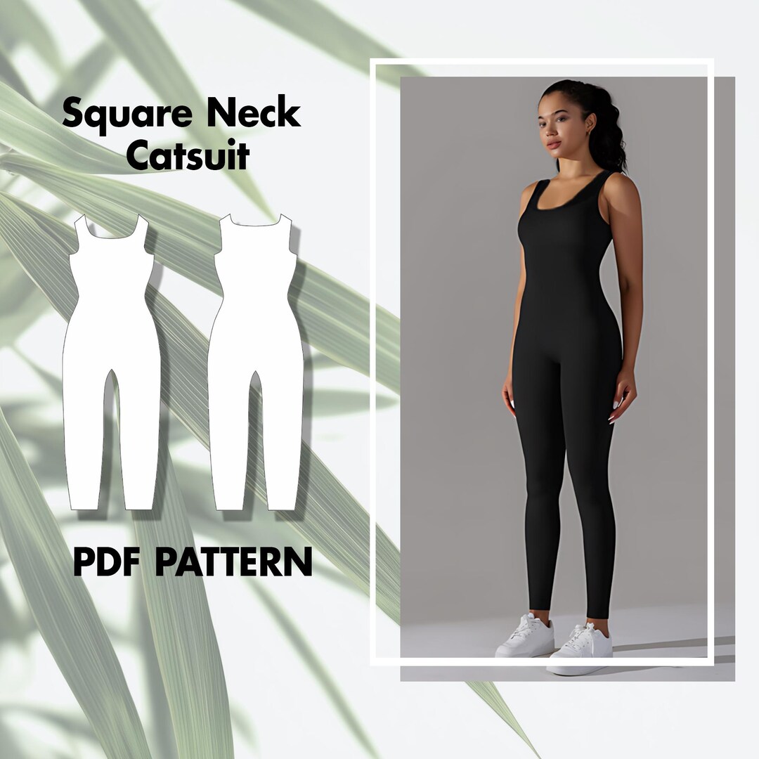 Square Neck Catsuit Pdf Sewing Pattern, Jumpsuit Sewing Pattern ...