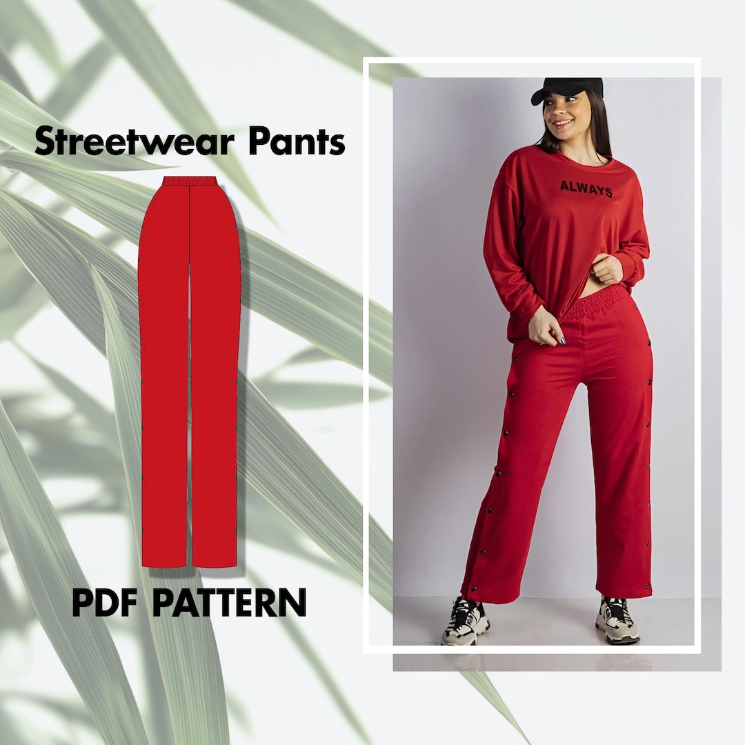 Streetwear Pants Pdf Sewing Pattern, High Waist Pants With Side Buttons ...