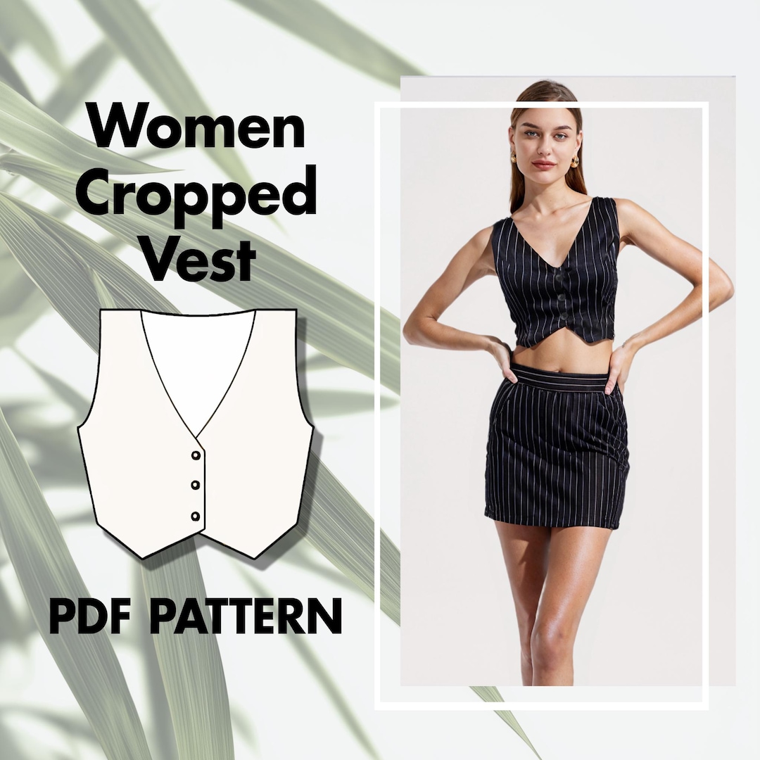 Women Cropped Vest Sewing Pattern, Ladies Vest Sewing Pattern, Short ...