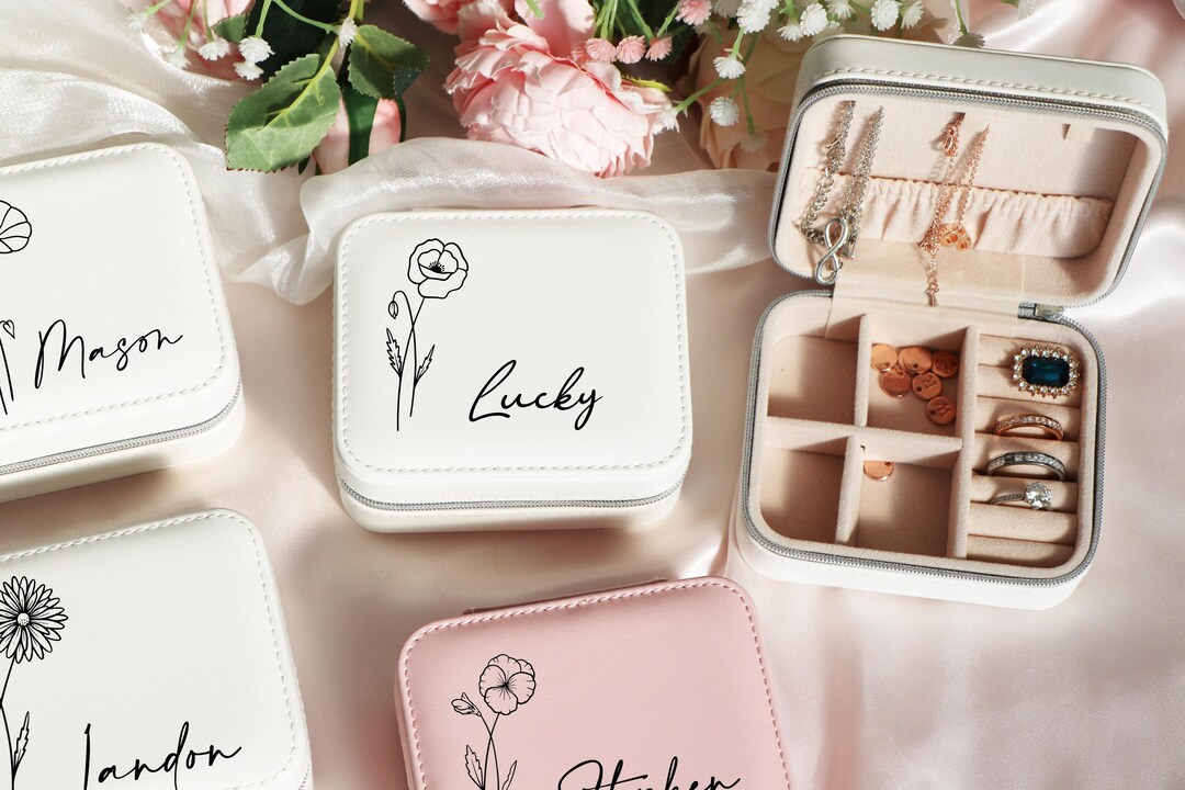 Personalized Travel Jewelry Box, Birth Month Flower, Bridesmaid Gift - Etsy
