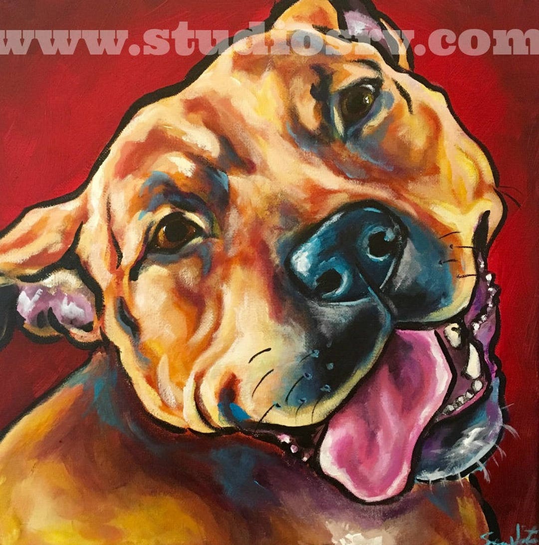 Red Pit Bull / Staffy Print - Etsy