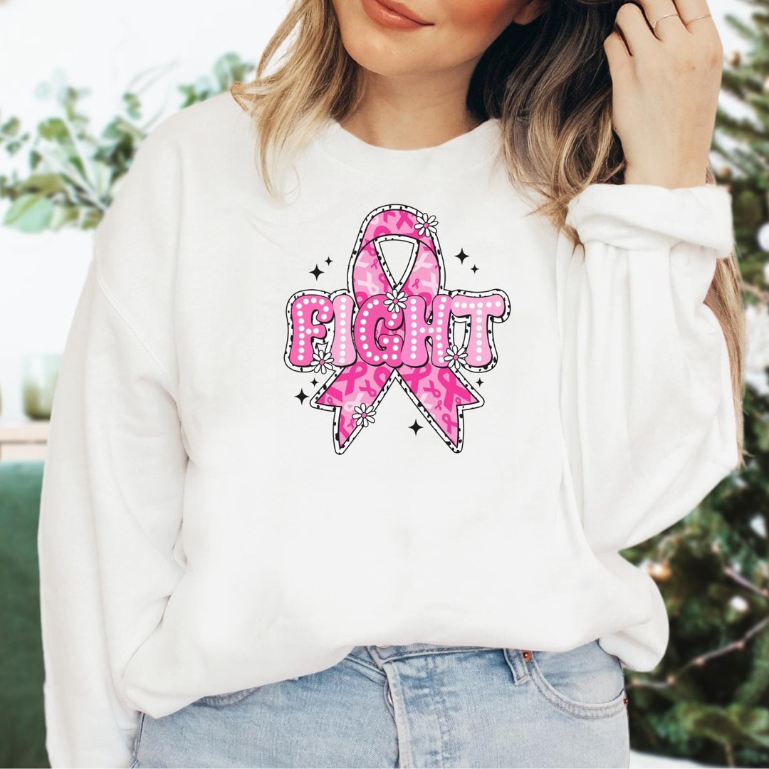 Pink Ribbon Sweatshirt, Pink Glitter Ribbon T-shirt, Breast Cancer ...