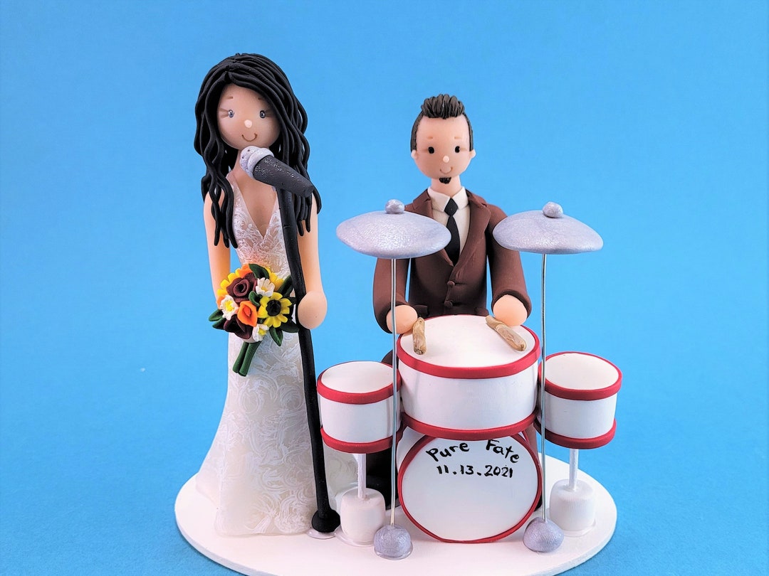 Singer & Drummer Personalized Wedding Cake Topper - by MUDCARDS - Etsy