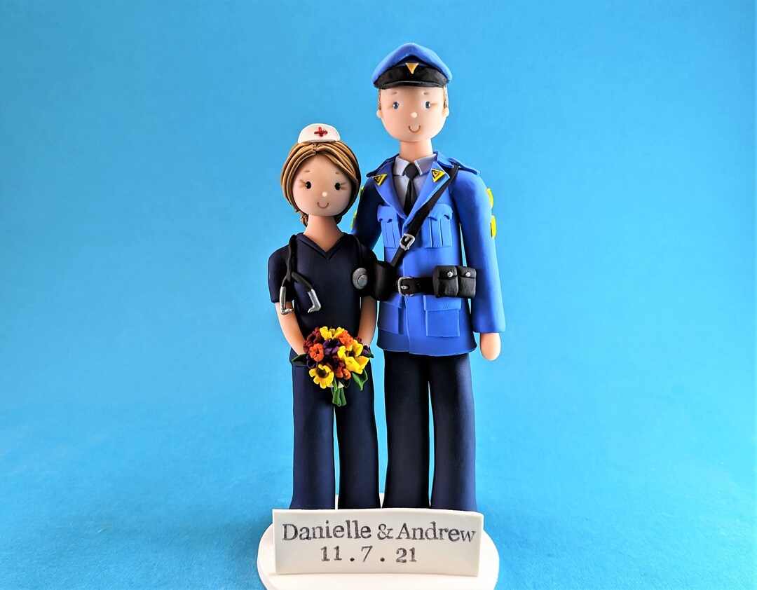 Nurse & State Trooper Personalized Bride and Groom Wedding Cake Topper ...