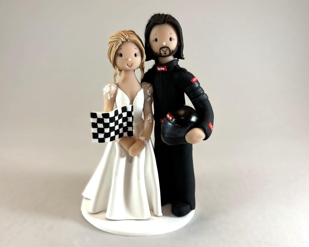 Custom Made Wedding Cake Topper - Race Car Driver Bride and Groom ...