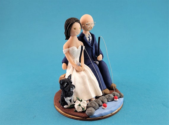 Custom Fishing Theme Bride & Groom With a Dog Wedding Cake - Etsy