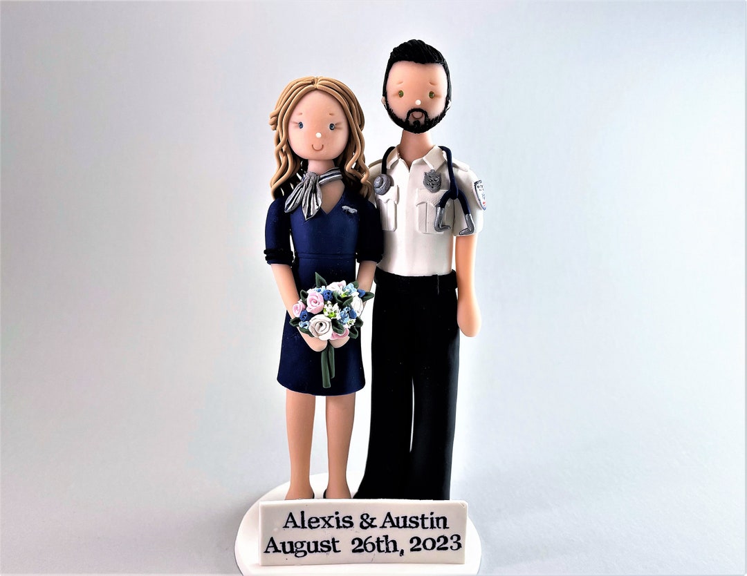 Stewardess & Paramedic Custom Made Bride and Groom Wedding Cake Topper ...