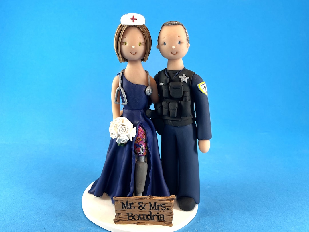 Police Officer & Nurse Custom Handmade Wedding Cake Topper by MUDCARDS ...